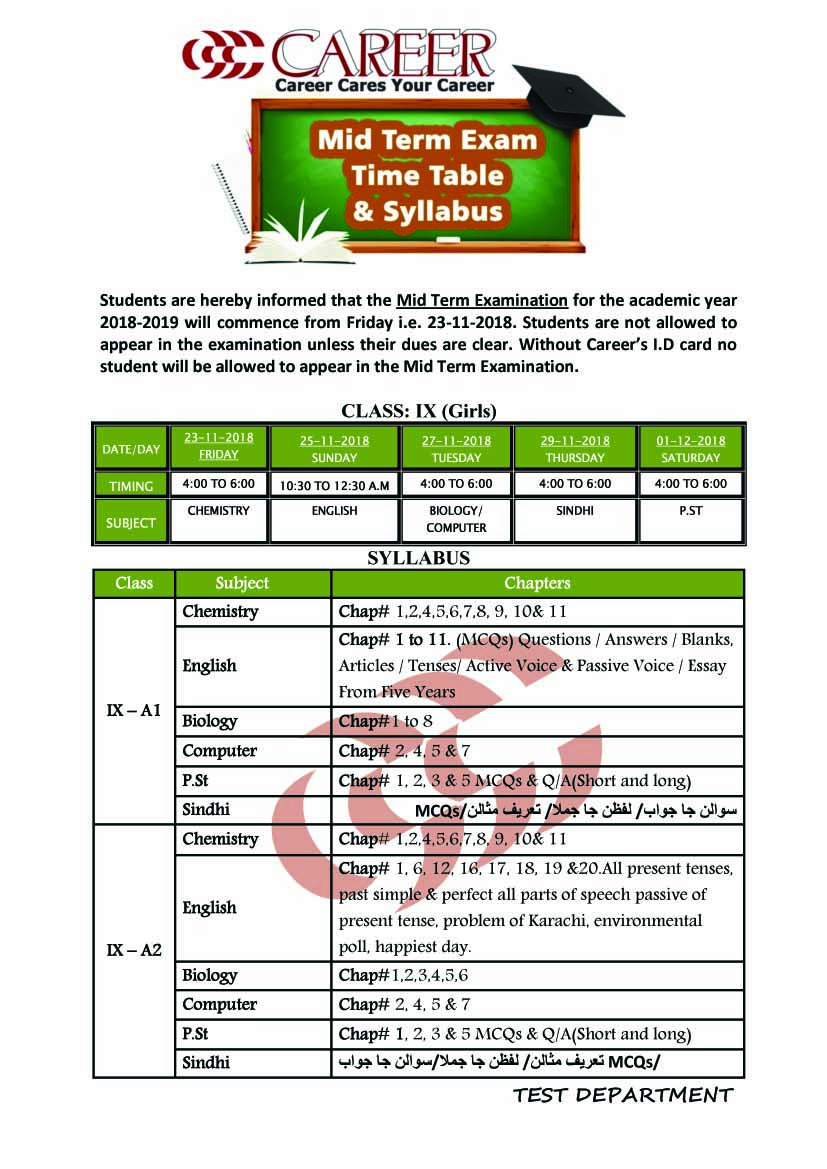 Mid Term Examination - Career Education