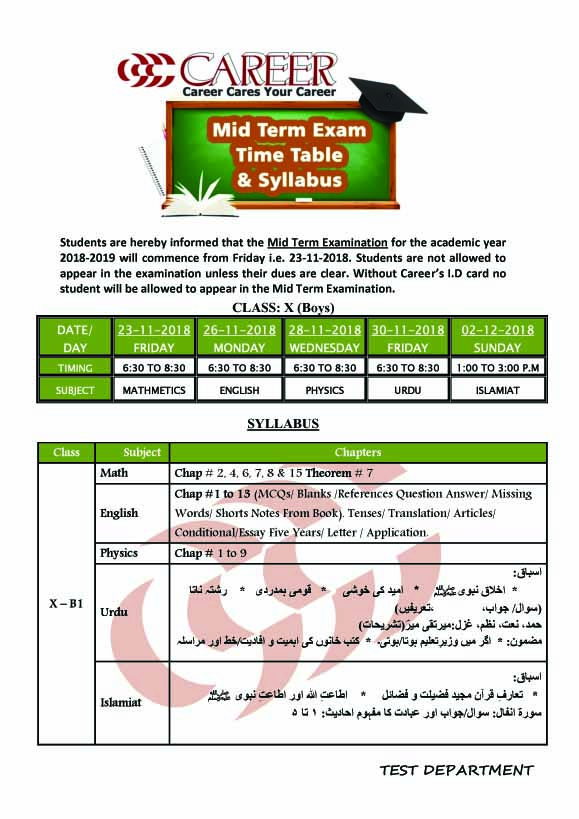 Mid Term Examination - Career Education