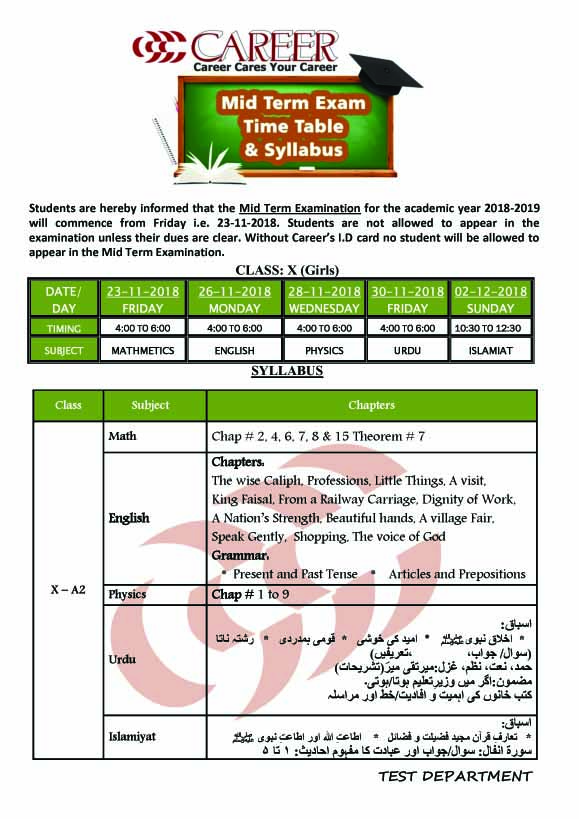 Mid Term Examination - Career Education